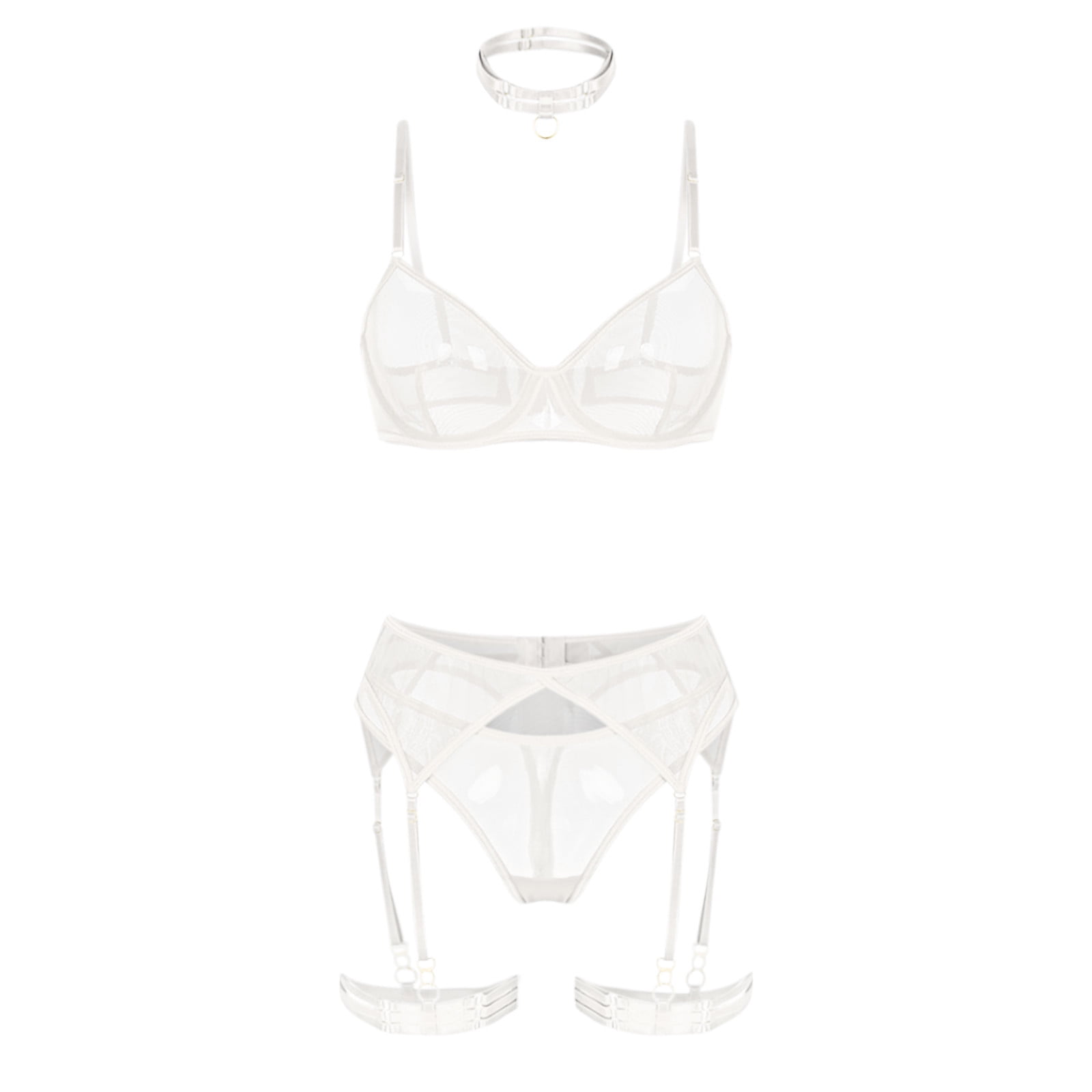 Byoimud Womens Lingerie Set 4 Piece Sheer See Through Bra And G