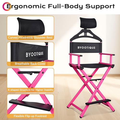 BYOOTIQUE Makeup Artist Stool Chair, Protable 28" Height Tall Folding ...