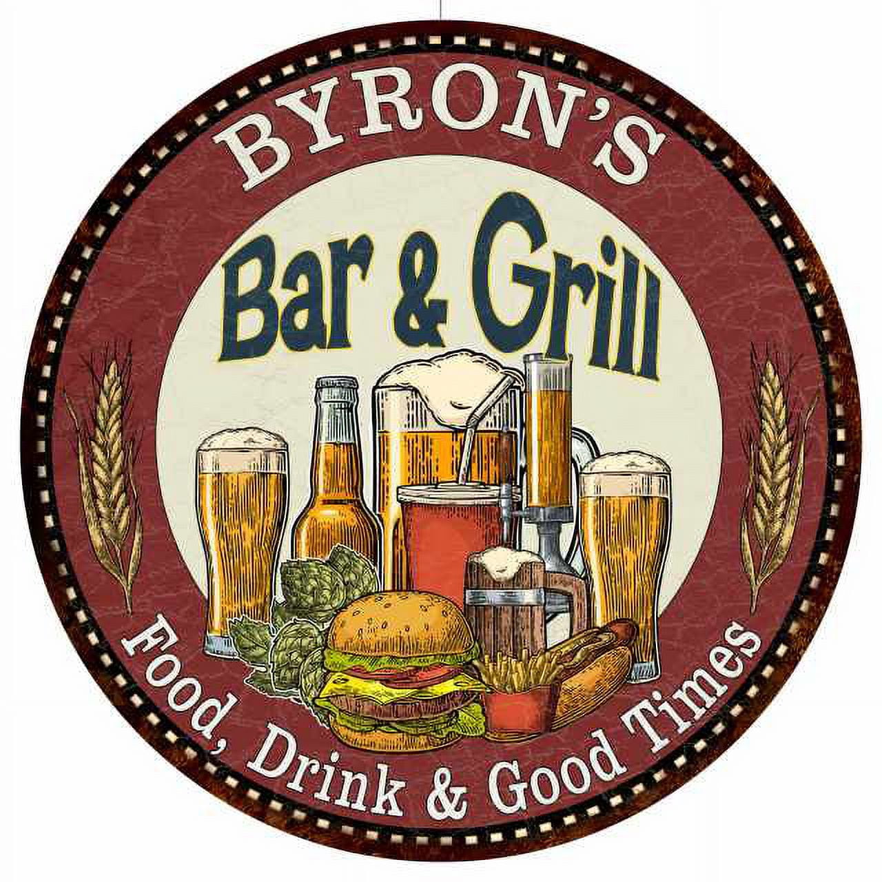 BYRON'S Bar and Grill 14" Round Metal Sign Kitchen Wall Decor ...