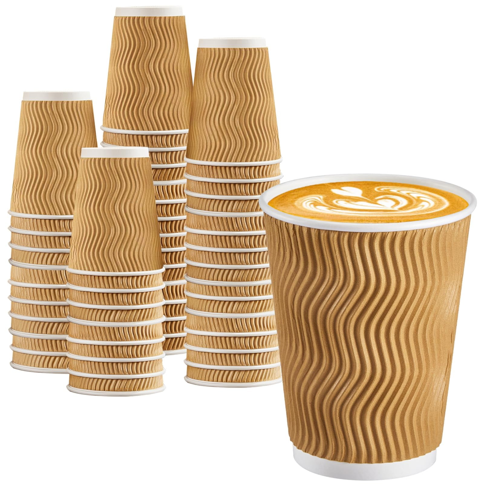 BYSNOW 100 Pack 12 oz Disposable Coffee Cups, Insulated Ripple Wall ...