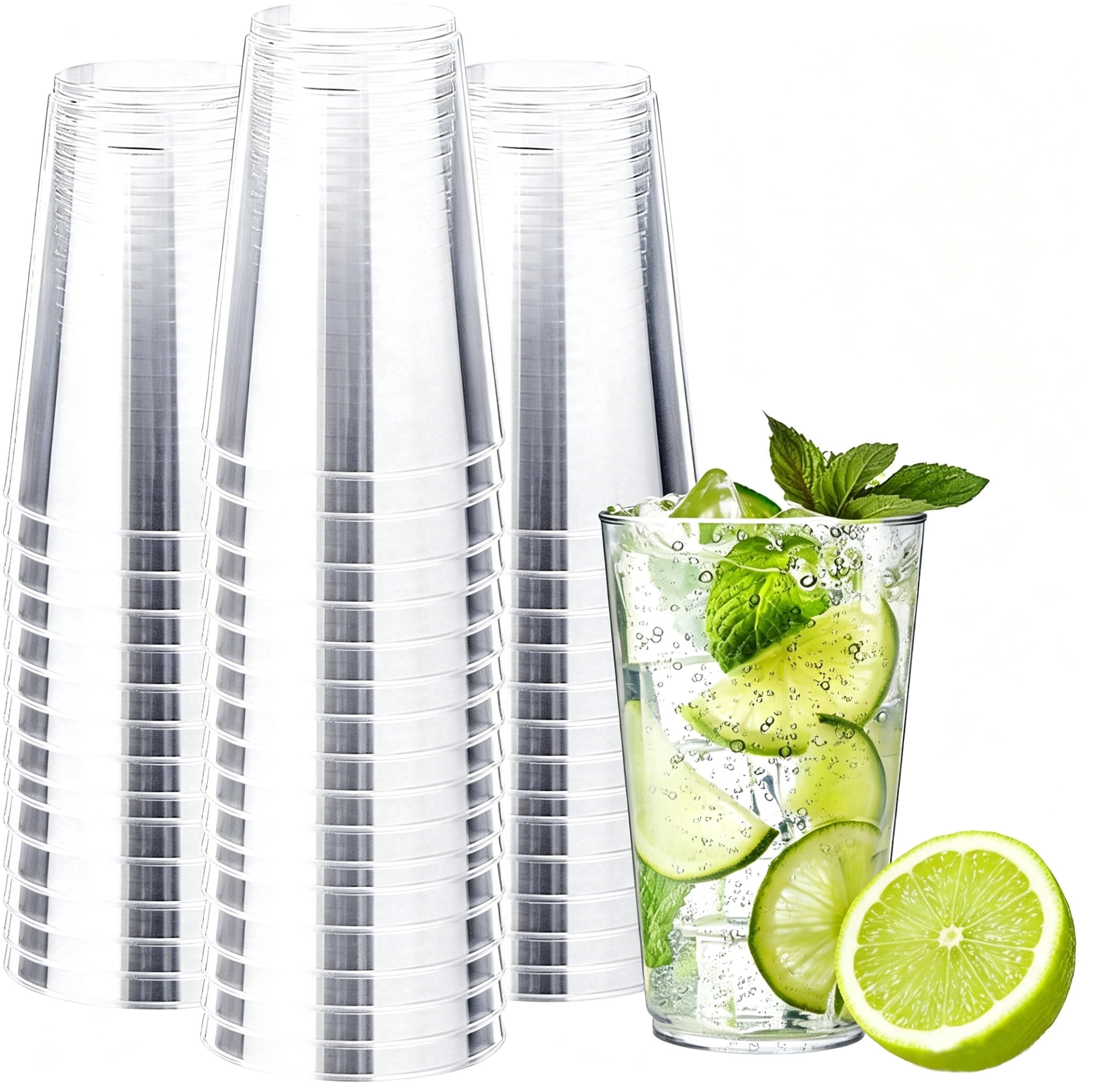 BYSNOW Clear Plastic Cups, Food-Grade Material, Cocktail Cups, 14oz ...