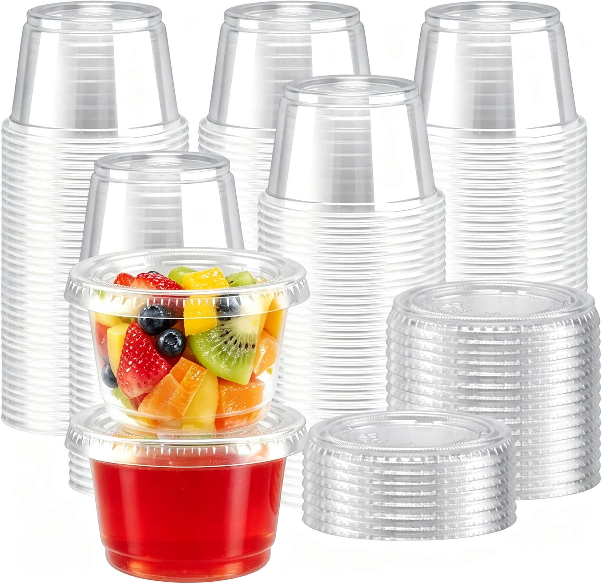 BYSNOW 4 oz Jello Shot Cups with Lids, Clear Plastic Condiment Cups ...