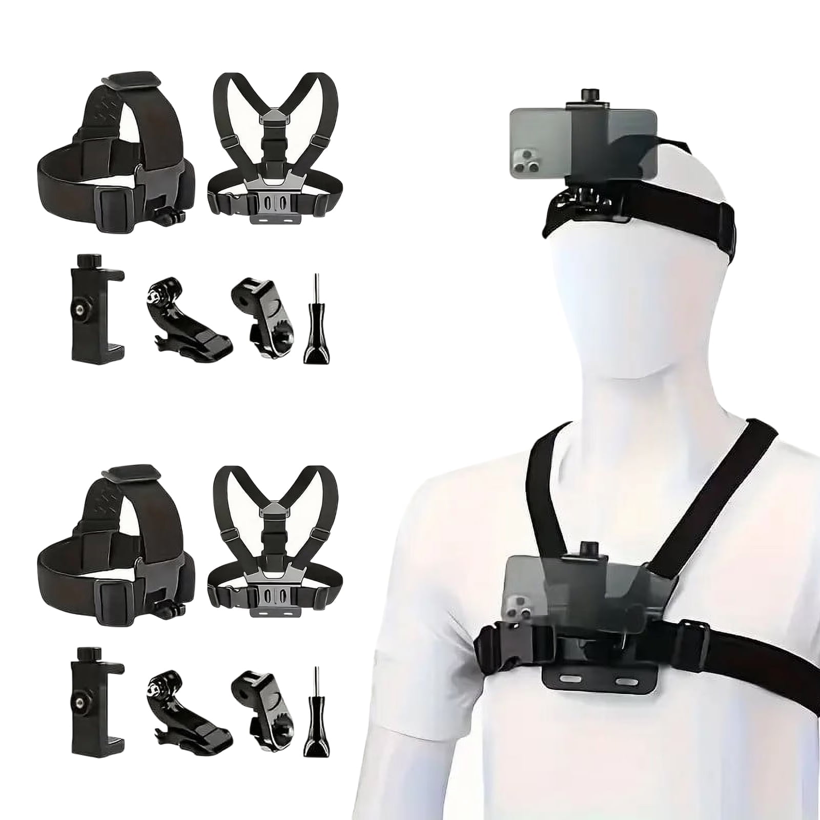 BYXAS 12 Pcs Phone Chest Mount Harness Vest and Head Strap Clip Holder ...