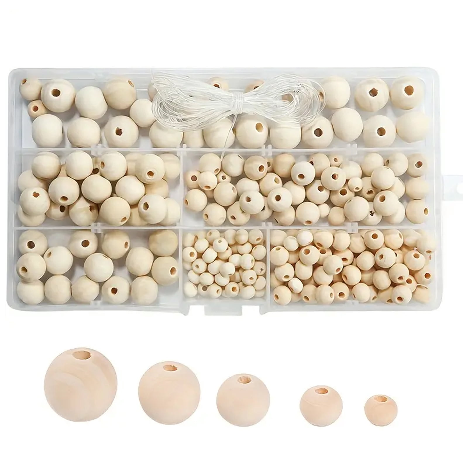 BYXAS 220 Pcs Wooden Beads for Crafts 5 Sizes Unfinished Natural Wood ...