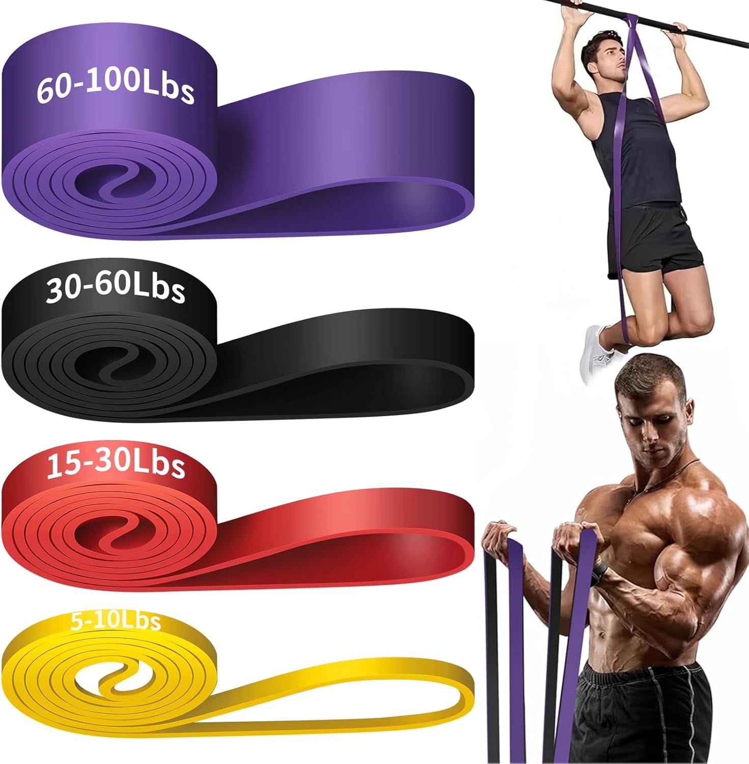 BYXAS 4 Pack Resistance Band, Pull Up Bands, Pull Up Assistance Bands ...