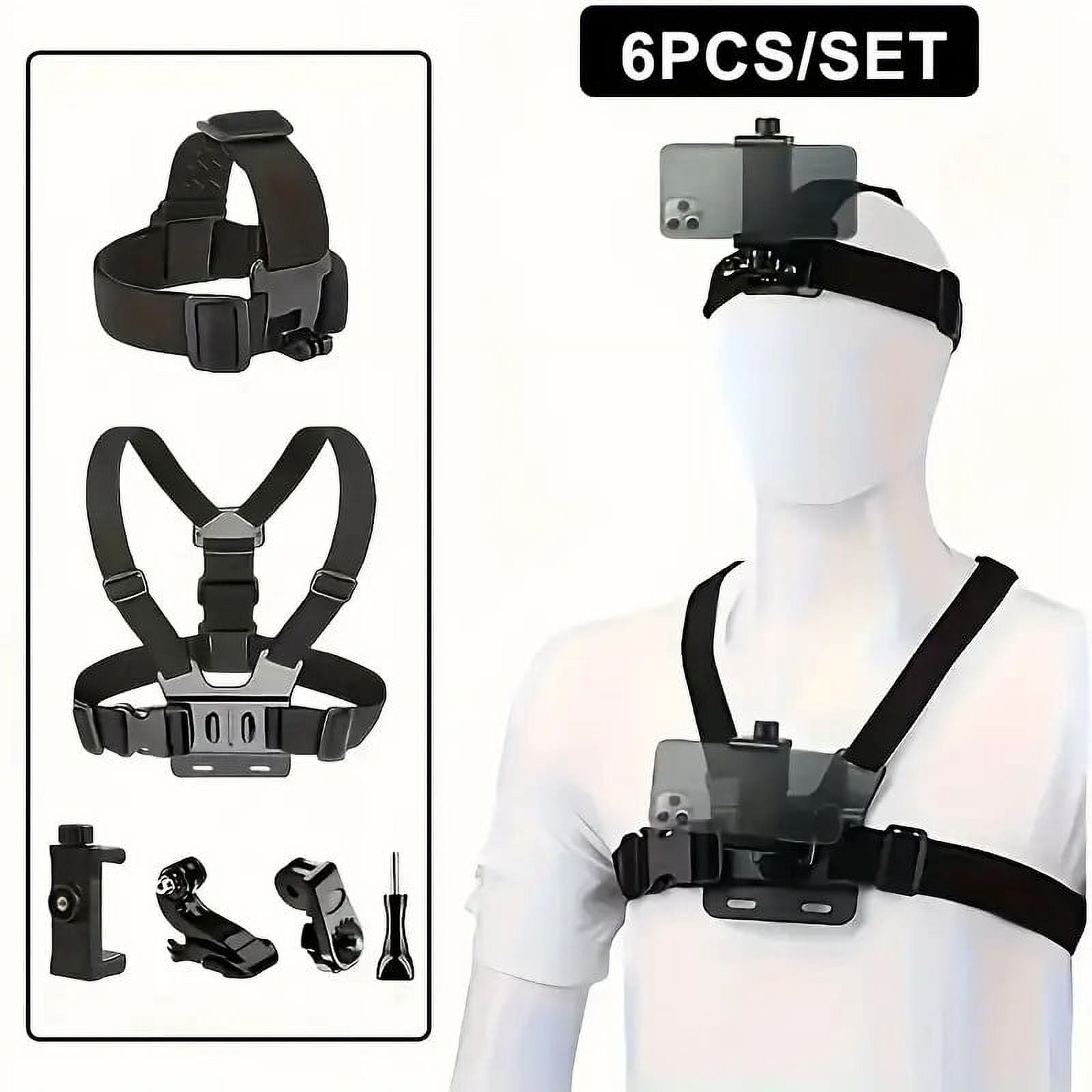 BYXAS 6 Pcs Phone Chest Mount Harness Vest and Head Strap Clip Holder ...