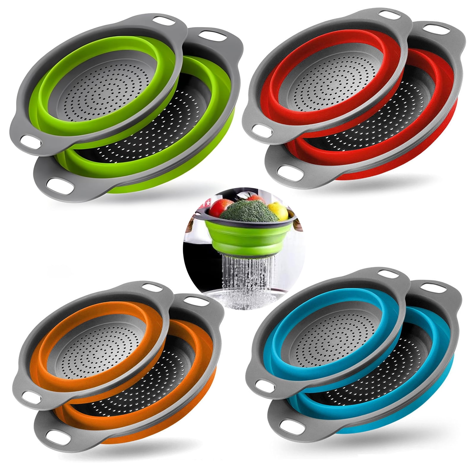 BYXAS 8 Pack Collapsible Colander Set, Foldable Collapsible Strainers ...