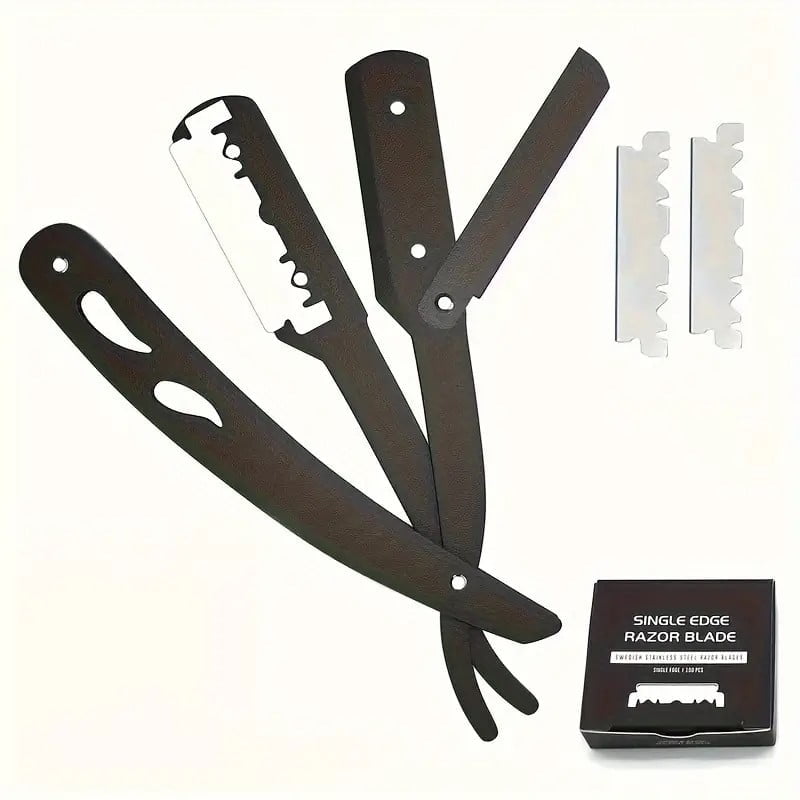 BYXAS Professional Straight Edge Barber Razor w/ 100 Single Edge Razor ...