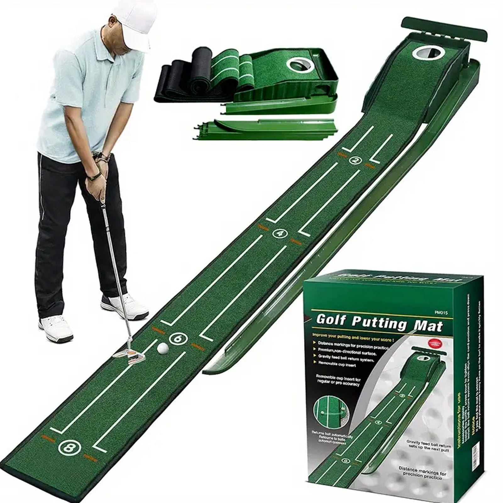 BYXAS Putting Green Indoor, No Hump Golf Mat with Auto Ball Return ...