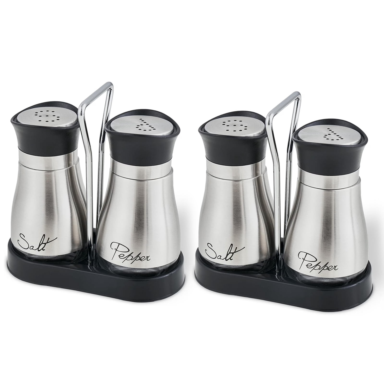 BYXAS Set of 4 Stainless Steel Salt and Pepper Shakers Set with Holder ...