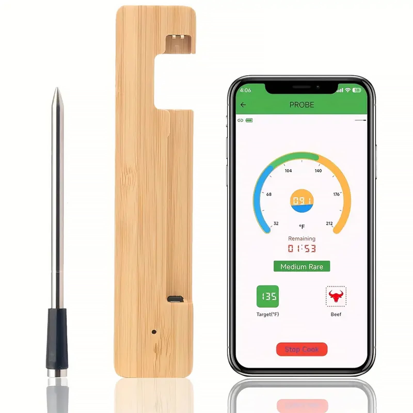 BYXAS Wireless Bluetooth Meat Thermometer with 1 Ultra-Thin Probes ...