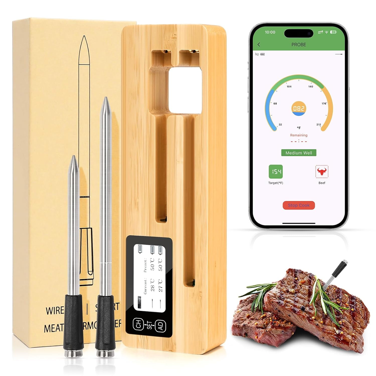 BYXAS Smart Bluetooth Wireless Meat Thermometer Digital- 600Ft Remote ...