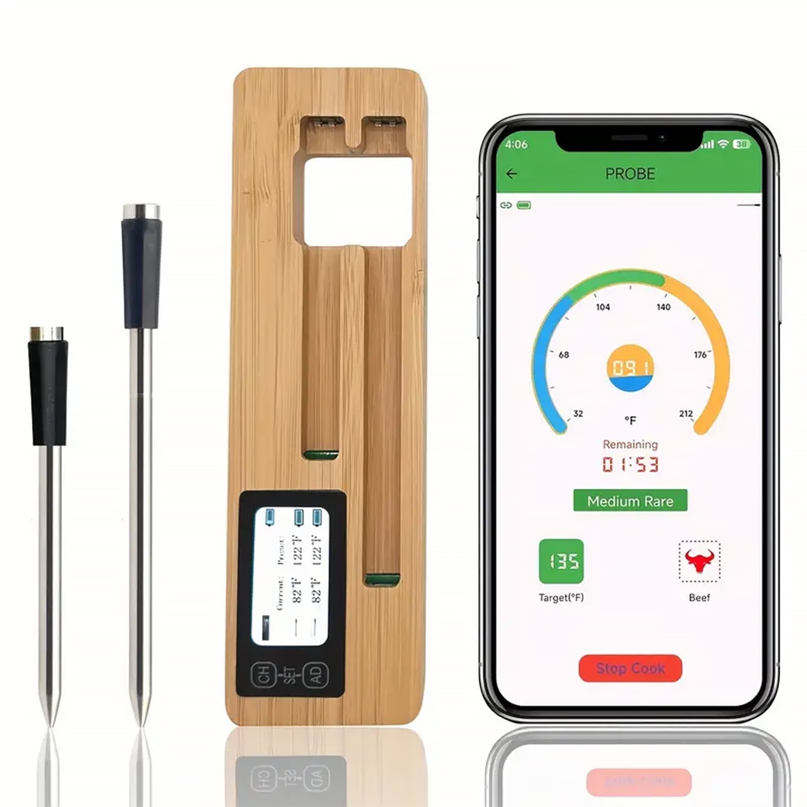 BYXAS Wireless Bluetooth Meat Thermometer with 2 Ultra-Thin Probes ...