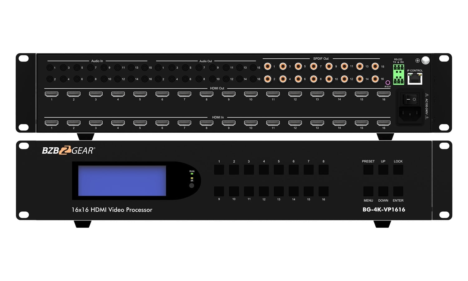 BZBGEAR 16x16 4K UHD Seamless HDMI Matrix Switcher/Video Wall Processor/MultiViewer with Scaler ...