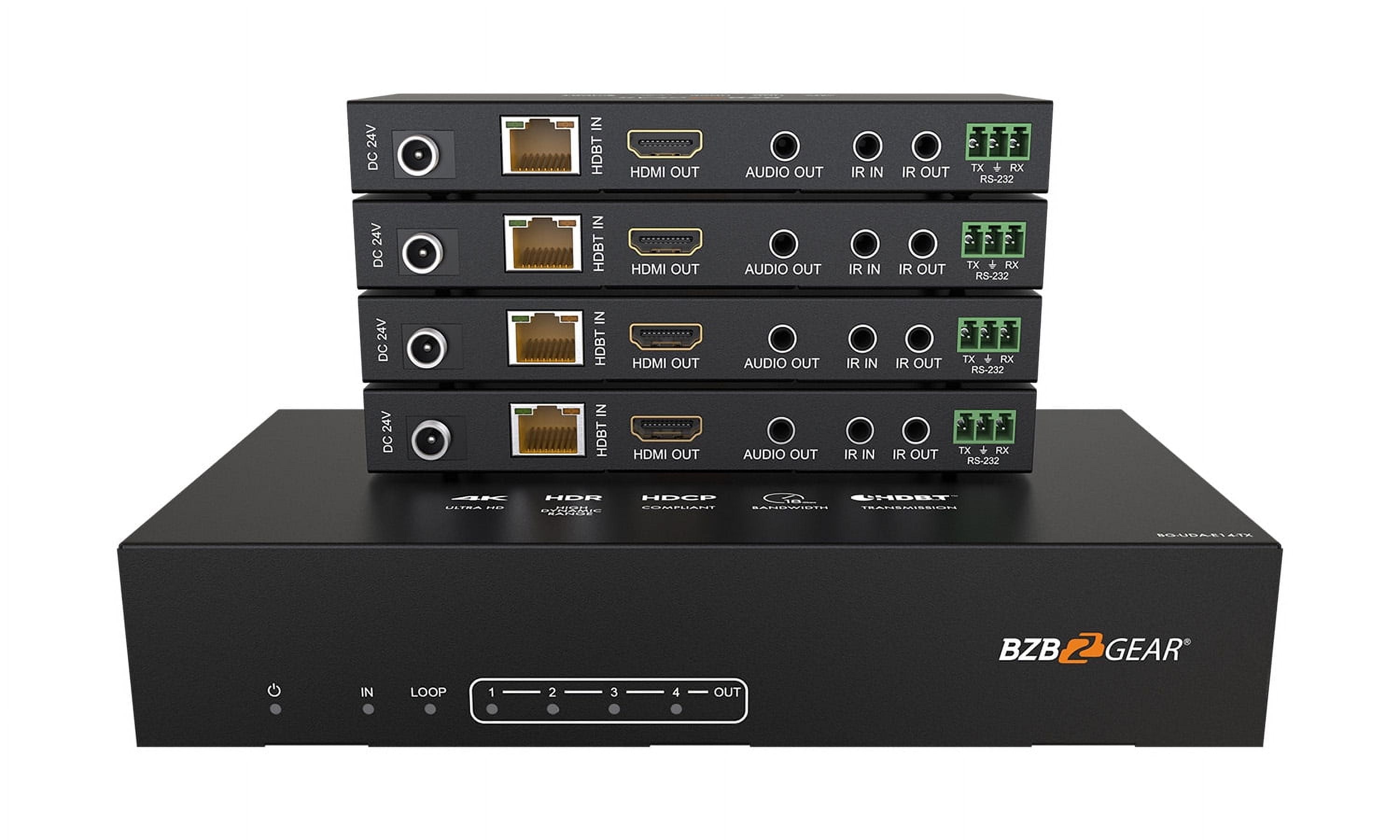 BZBGEAR 1x4 4K UHD HDMI HDBaset Splitter/Distribution Amplifier Kit ...