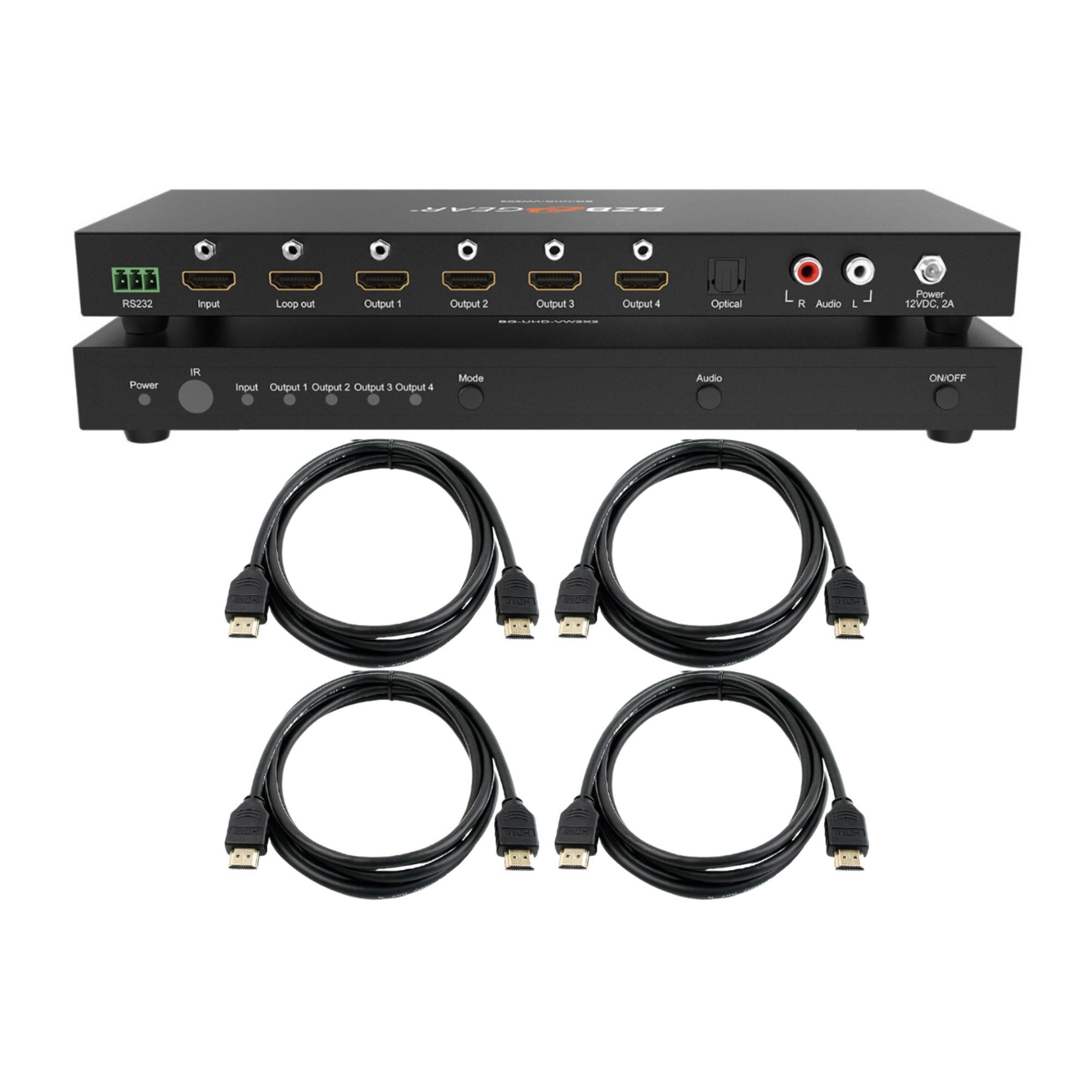 BZBGEAR 2x2 4K60 HDMI Video Wall Processor with 4 x 6-Feet HDMI Cable ...