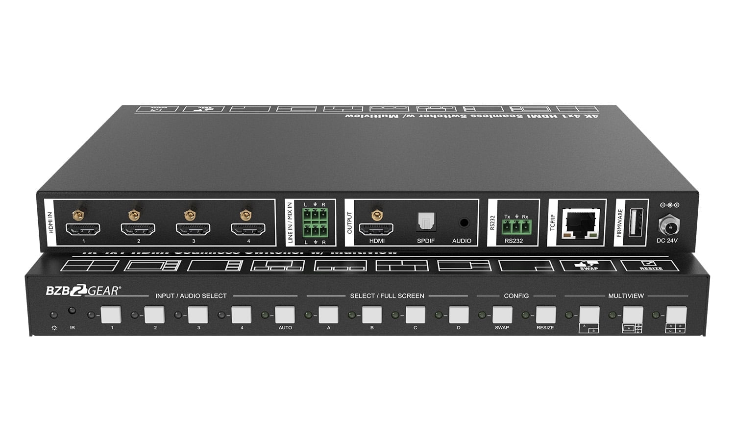 BZBGEAR 4x1 4K UHD HDMI Seamless Switcher/Scaler/MultiViewer with IP/RS ...