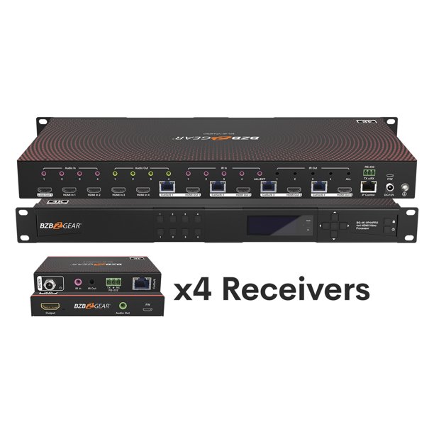BZBGEAR 4x4 4K UHD Seamless HDMI Matrix Switcher/Video Wall Processor/Multiviewer over Cat5/6/7 ...