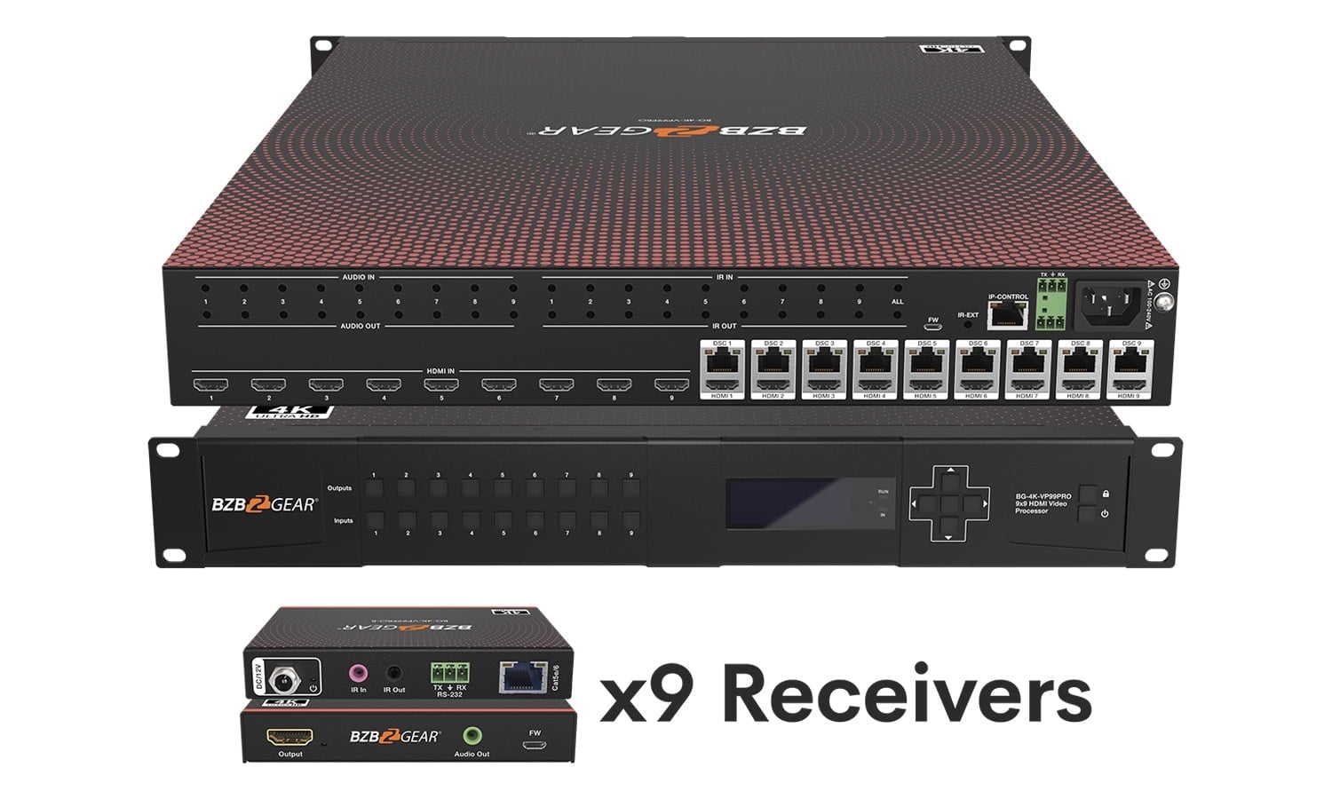 BZBGEAR 9x9 4K UHD Seamless HDMI Matrix Switcher/Video Wall Processor ...