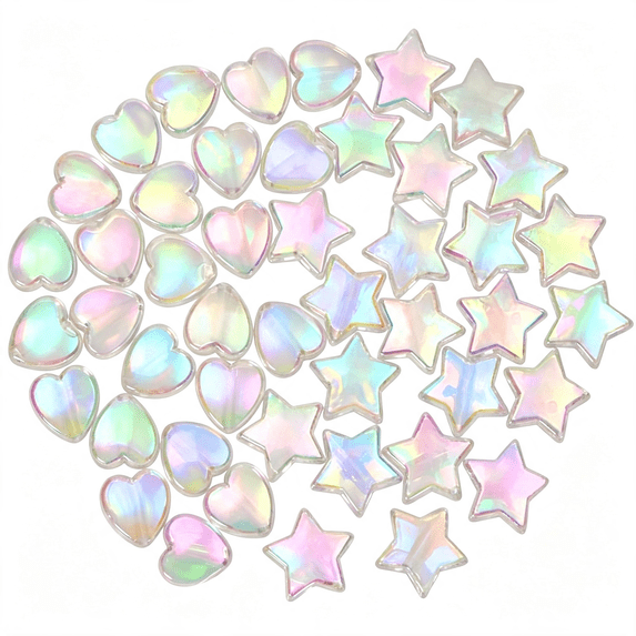 BZCOE 100Pcs Mini Acrylic Beads 9Mm Heart Charms and 11Mm Star Beads ...