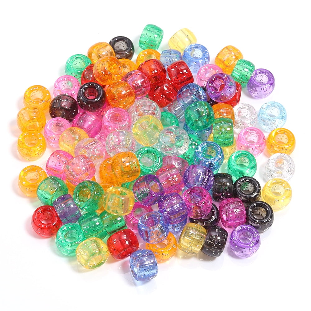 BZCOE 1200 Pcs Pony Beads 6X9Mm Glitter Clear Plastic Beads Transparent ...