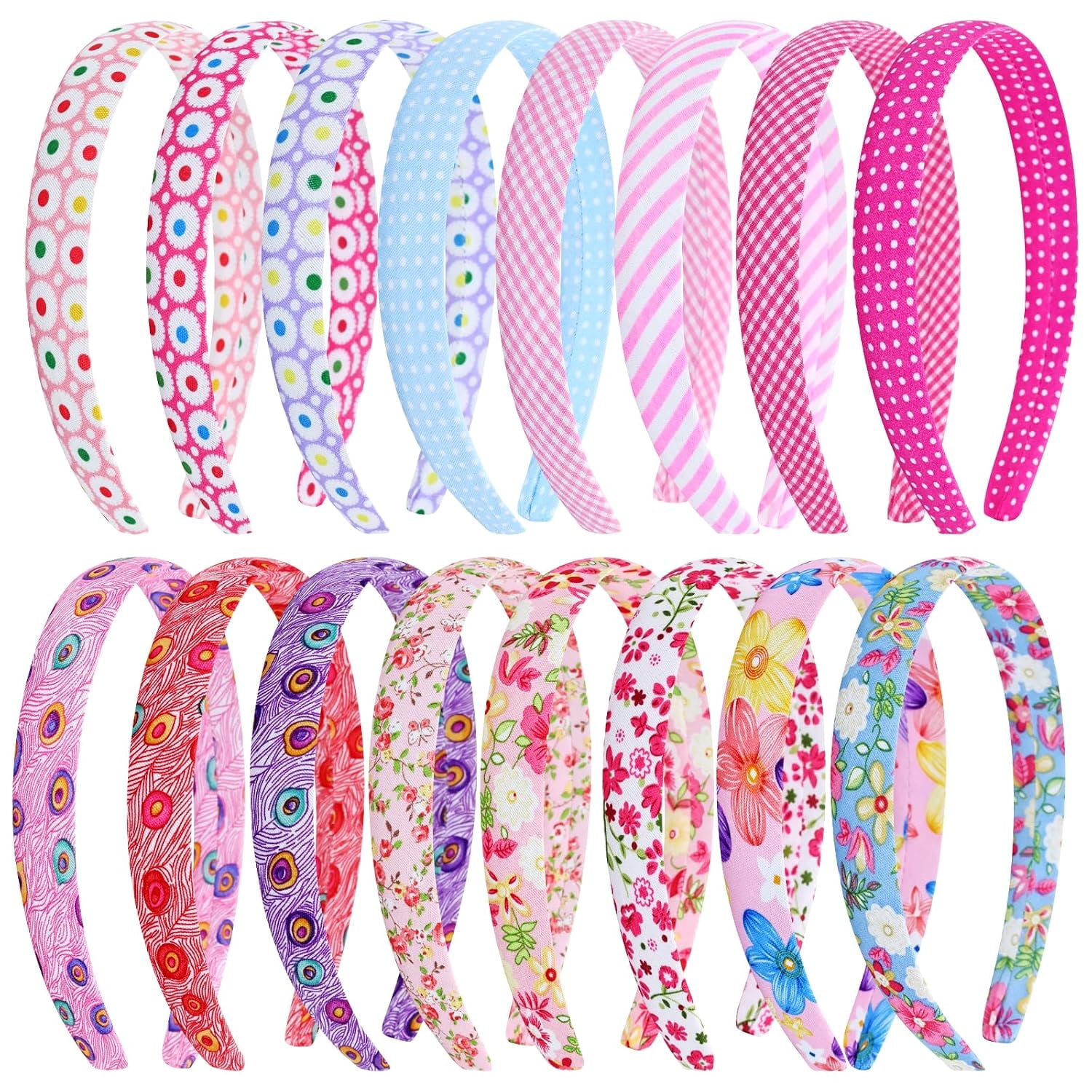 BZCOE 16 Pieces Candy Colors Floral Printed Elastic Plastic Headbands ...