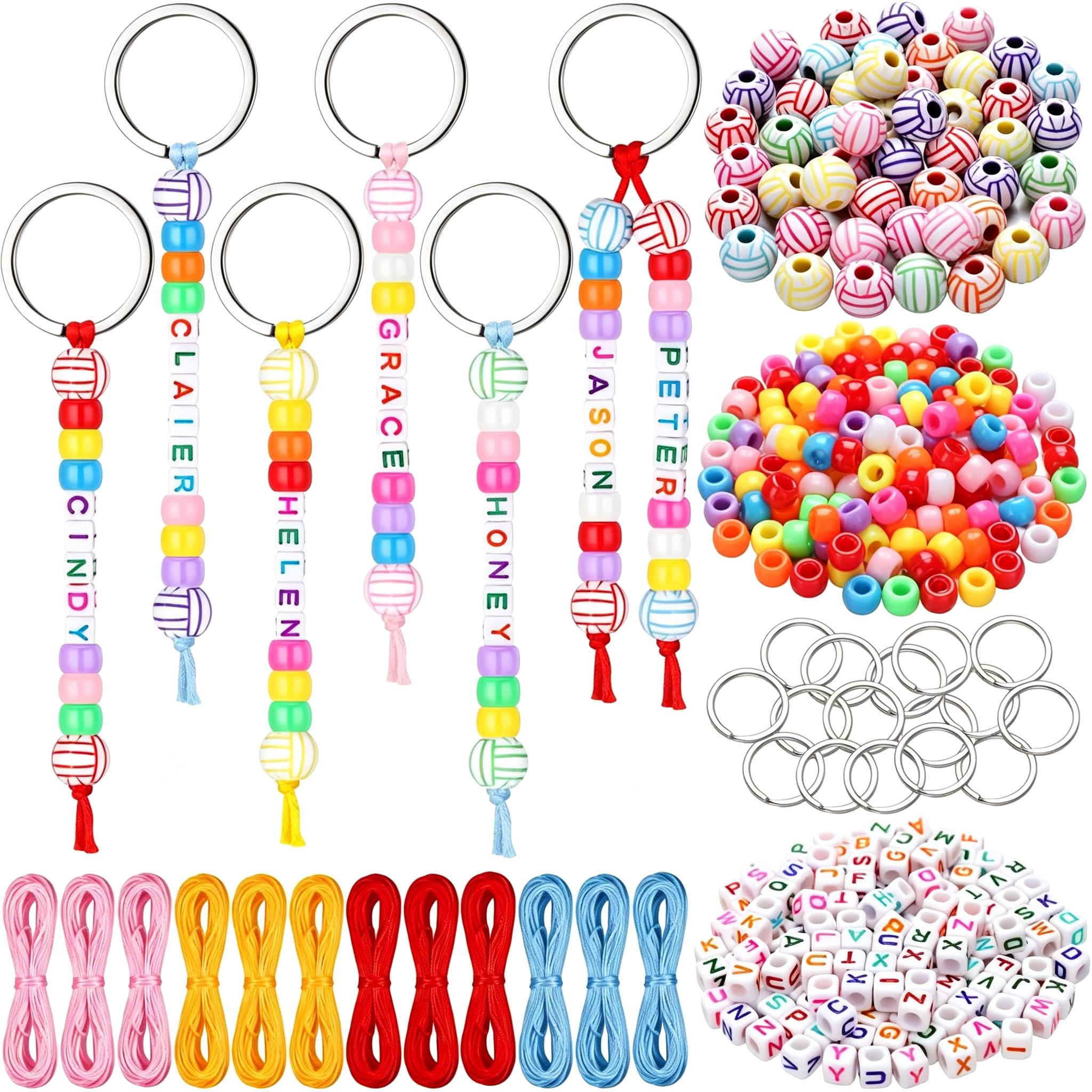 BZCOE 564 Pcs Diy Bead Keychain Kit Key Chain Making Craft Adjustable ...