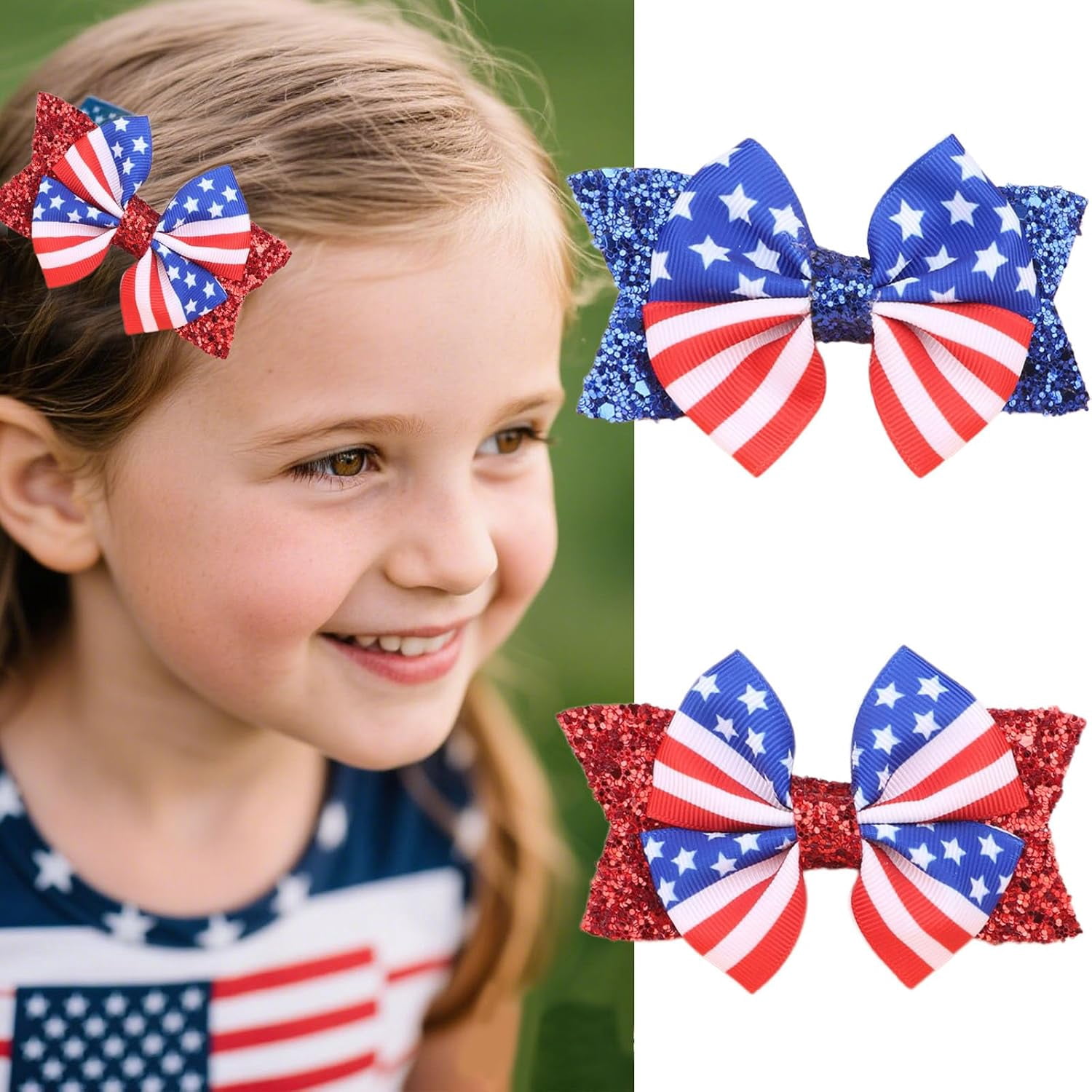 BZCOE Independence Day Bow Hair Clips for Girls Baby-2Pcs 4Th of July ...