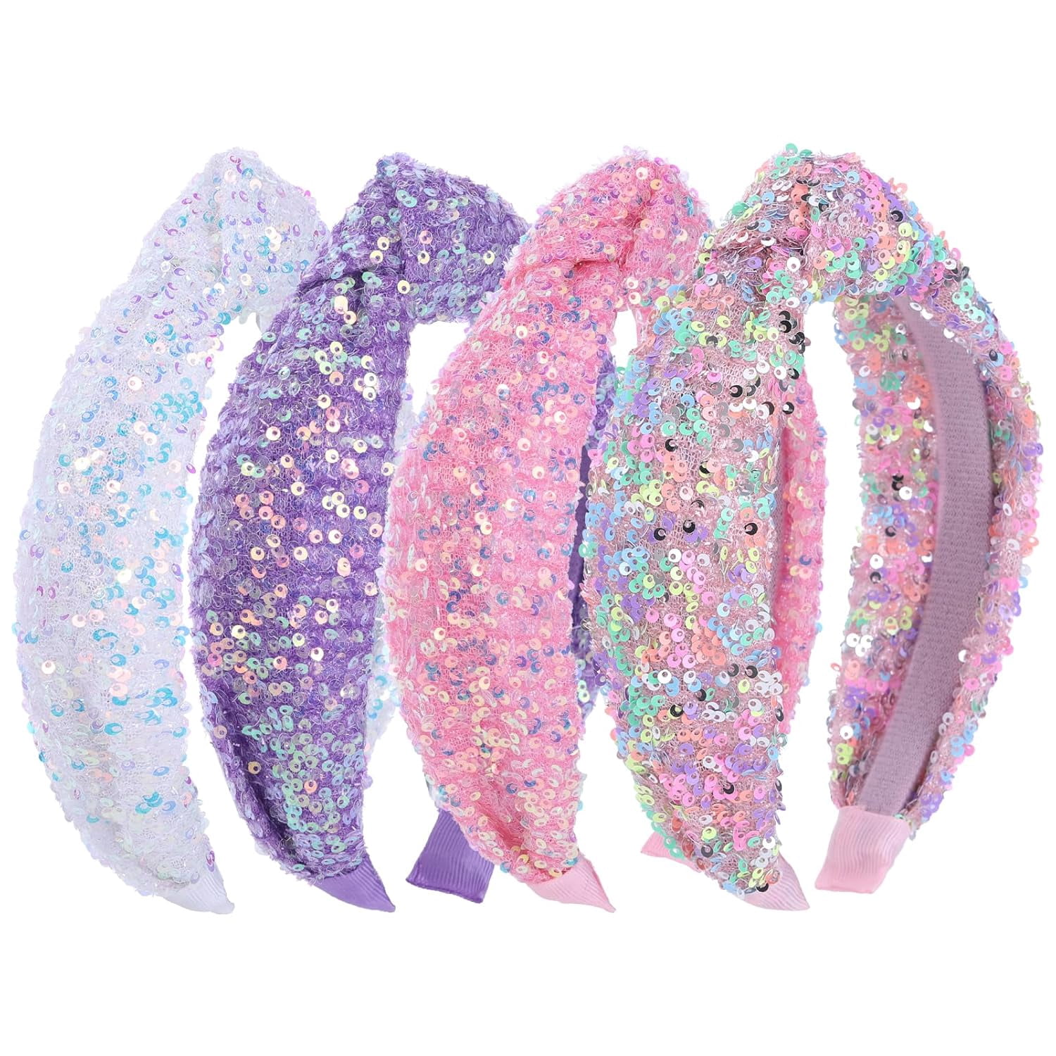 BZCOE Sequin Headbands for Girls, 4 Pack Knotted Headband for Girls ...