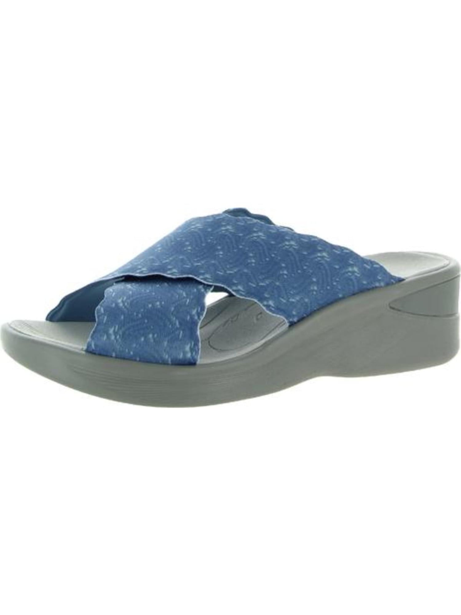 BZEES Womens Blue Crisscrossed Scalloped Straps Sahara Round Toe Wedge ...