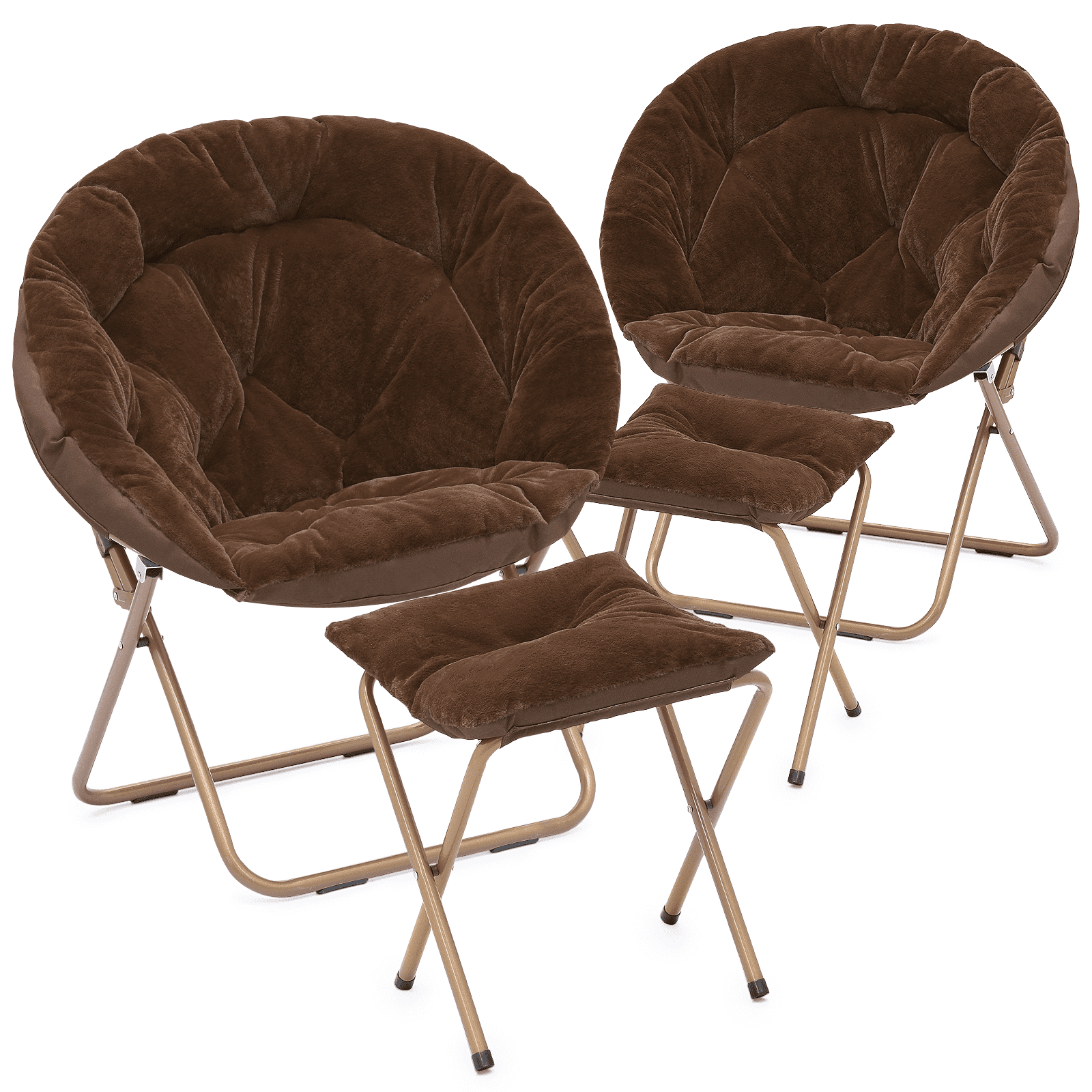 BZET 2Pieces Round Folding Faux Fur Saucer Chair for Bedroom Dorm Metal ...