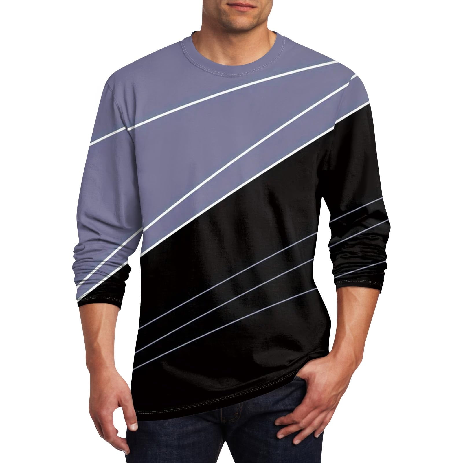 BZGTZT Fall Color Block Tee for Men Trendy Round Neck Long Sleeve ...