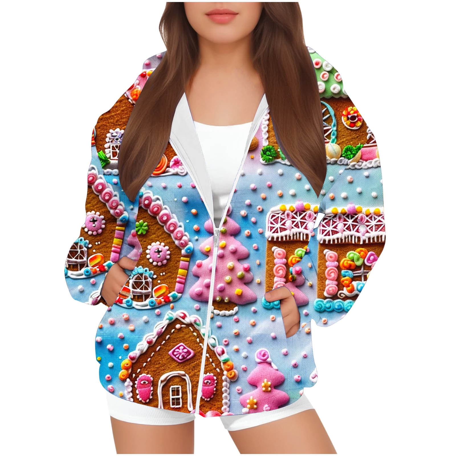 BZGTZT Girls Full Zip Hoodie Christmas Snowflakes Printed Casual Long ...