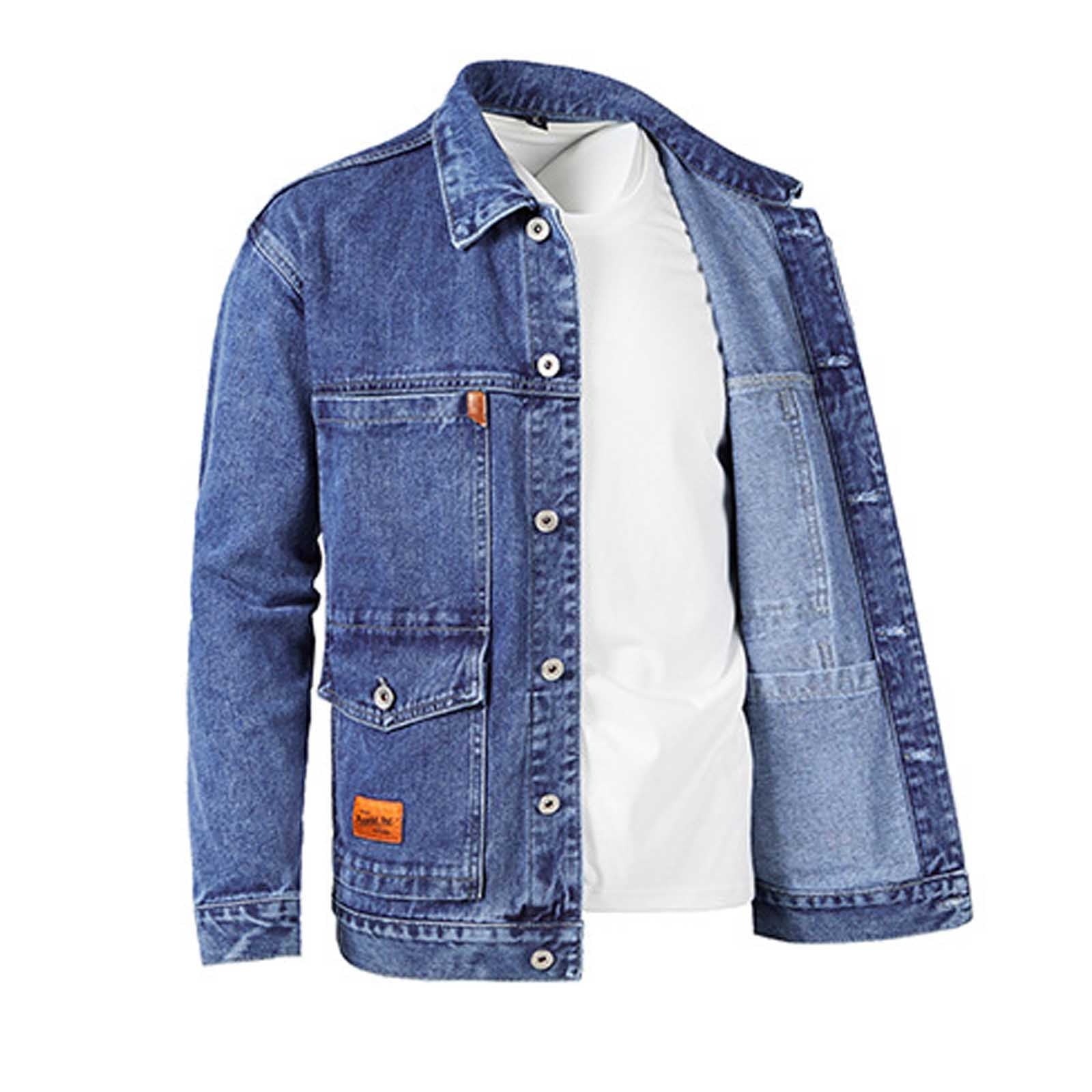 BZGTZT Jean Jacket for Men Casual Workwear Long Sleeve Lapel Collar ...