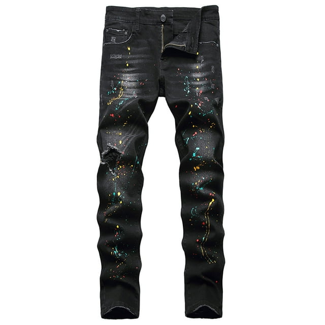 BZGTZT Men Splash Paint Denim Pants, Decors Street Fashion Jeans,Slim ...