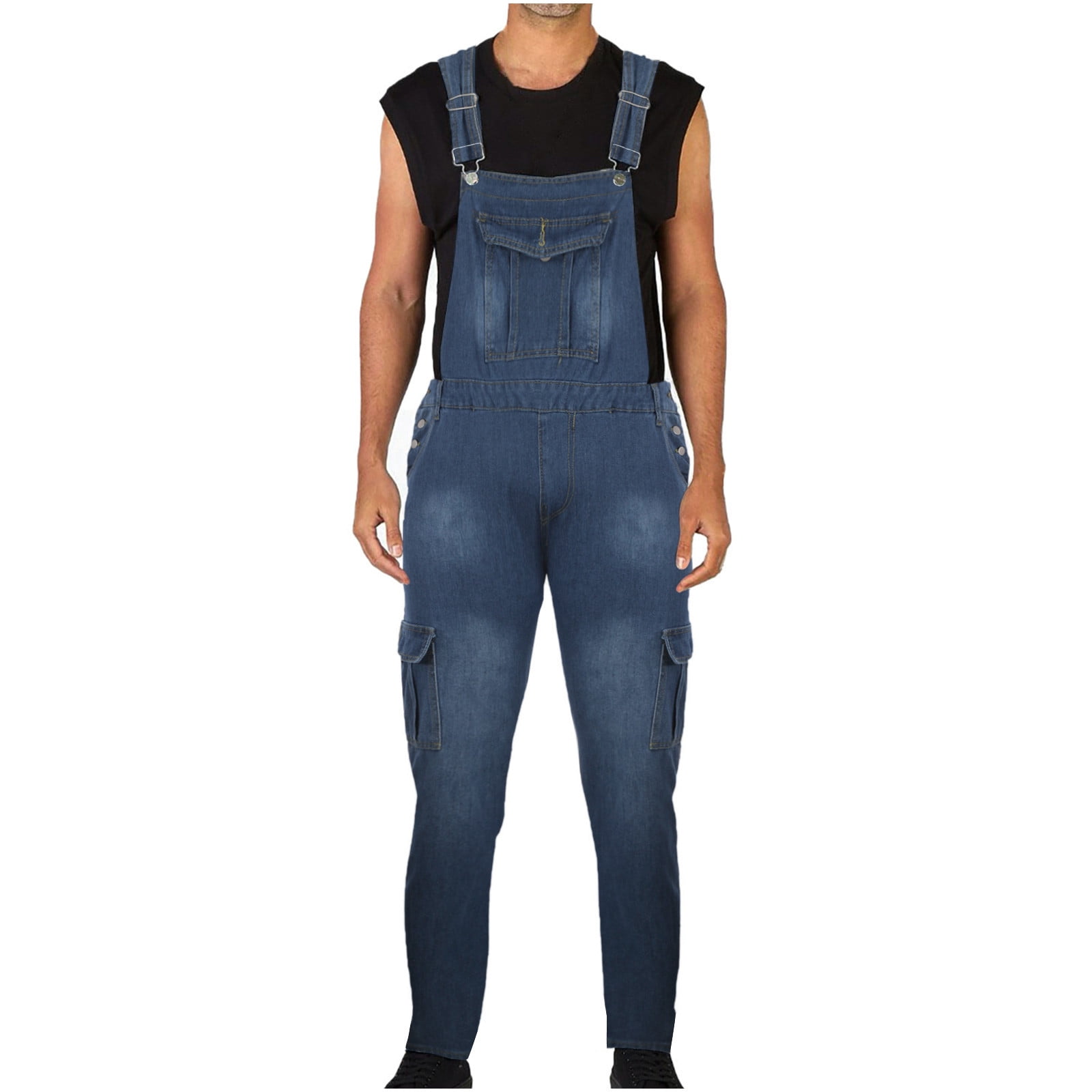 BZGTZT Men's Denim Bib Overalls Slim Fit Stretchy Fashion Jean Jumpsuit ...
