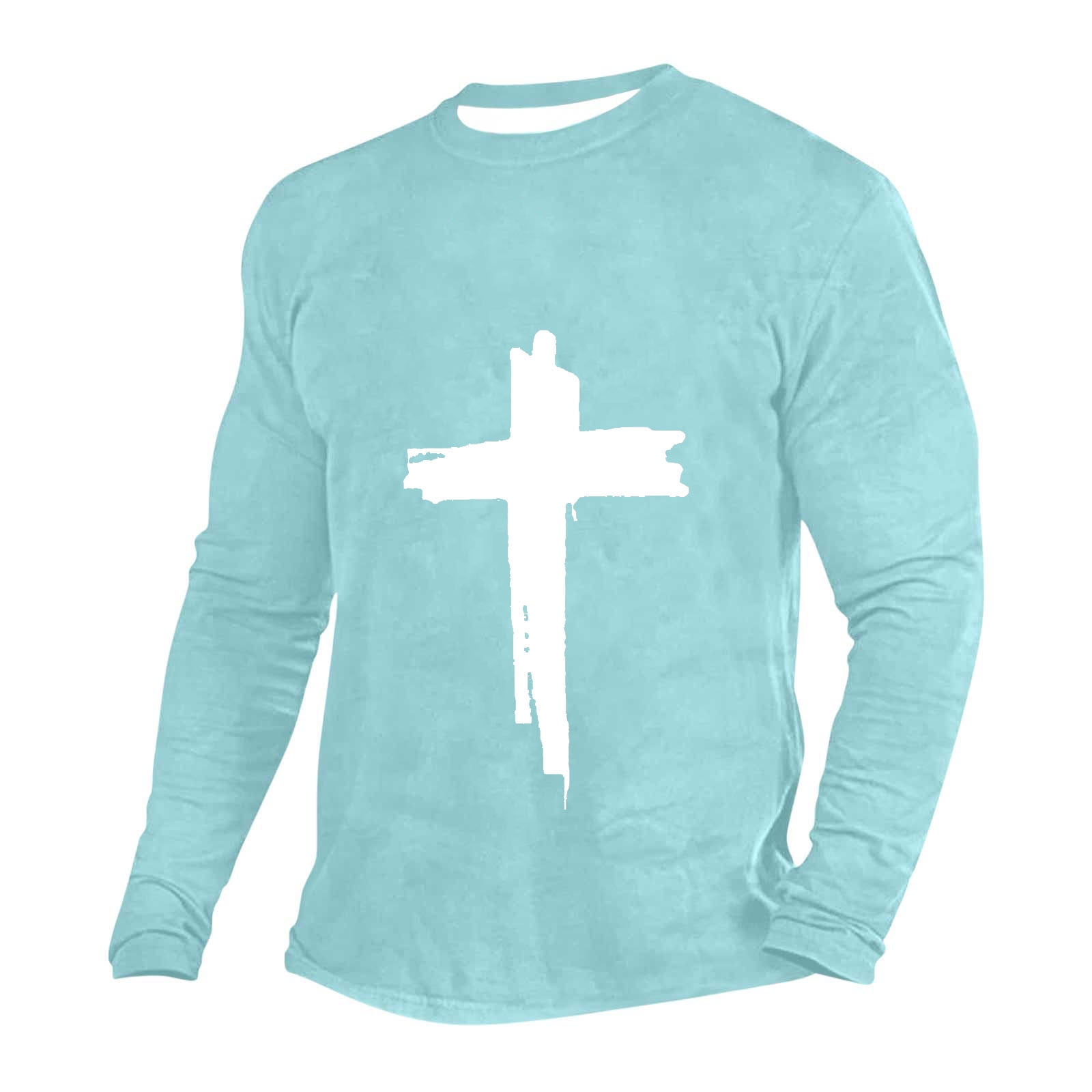 BZGTZT Men's Long Sleeve Round Neck Pullover Jesus Cross Print Faith ...