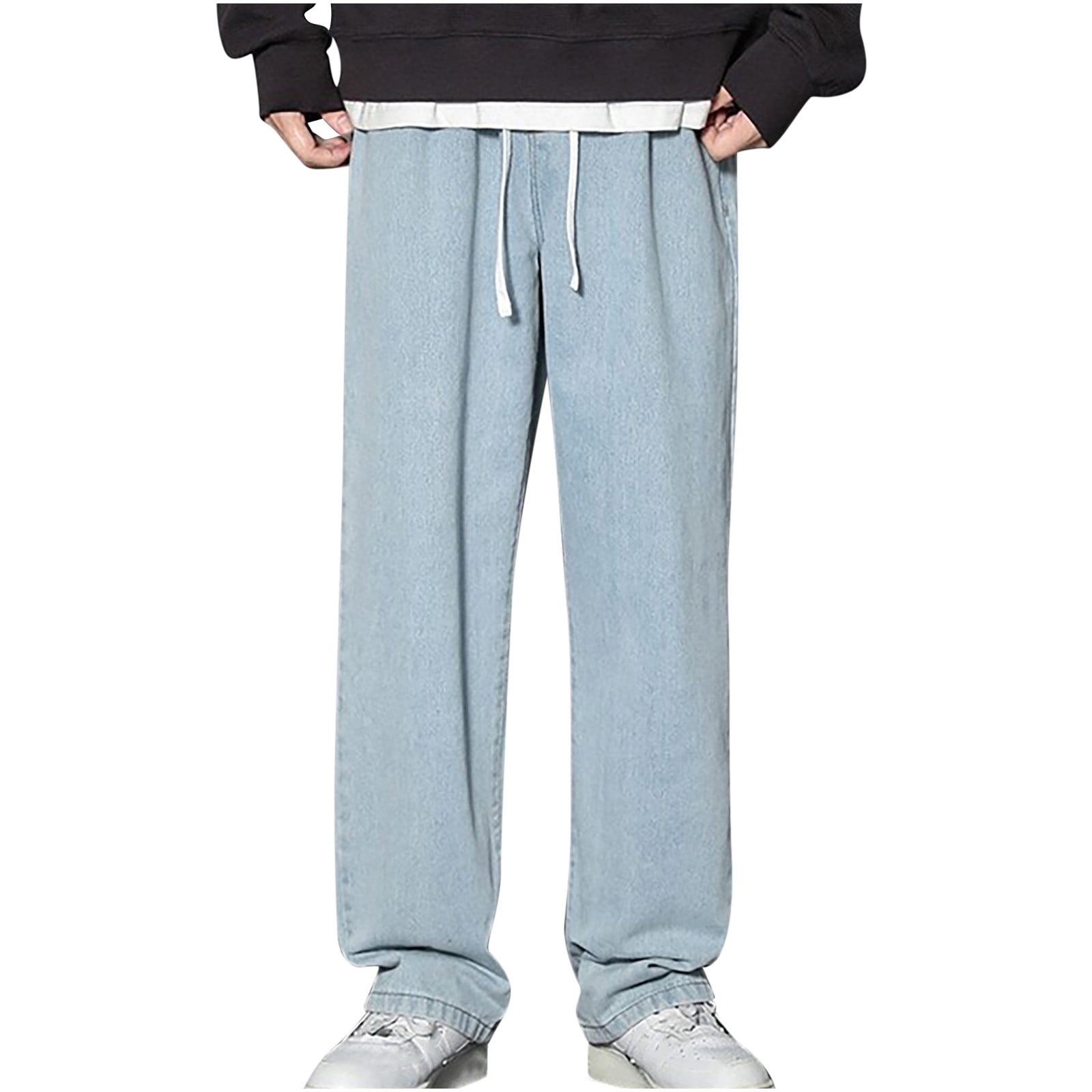 BZGTZT Men's Regular Fit Straight Leg Jeans Casual Drawstring Elastic ...