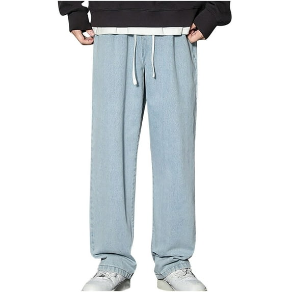 BZGTZT Men's Regular Fit Straight Leg Jeans Casual Drawstring Elastic ...