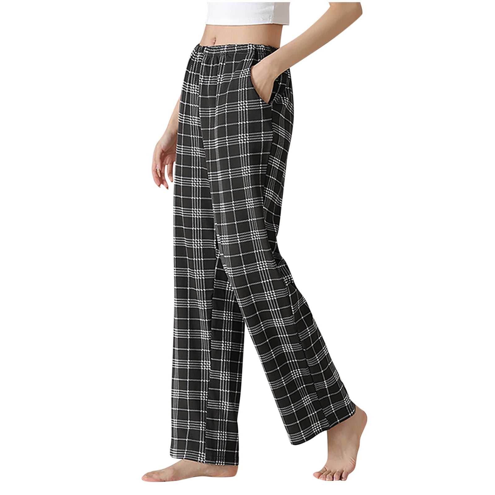 BZGTZT Pajama Pants for Women Cotton Plaid Pj Pants Lounge Sleepwear ...
