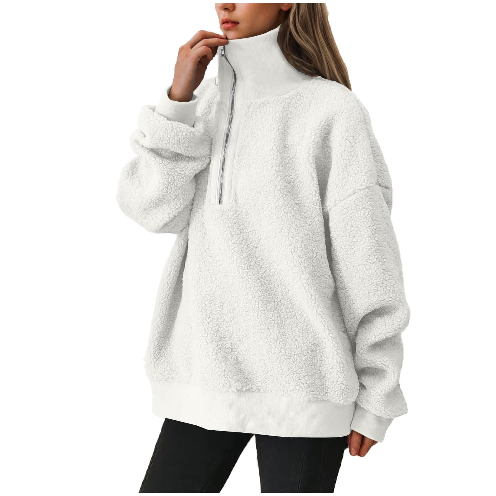 BZGTZT Women Oversized Sherpa Fleece Half Zipper Sweatshirts Fuzzy ...