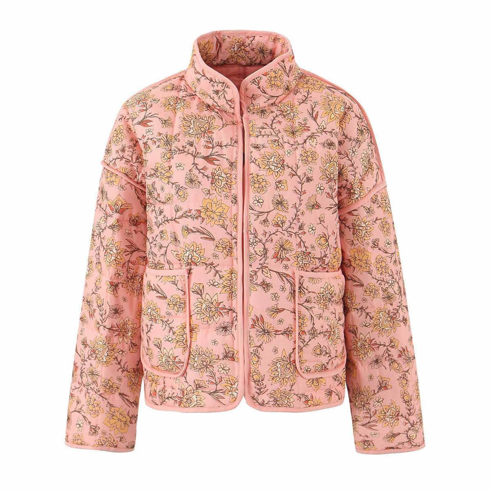 BZGTZT Women’s Cotton Quilted Jacket Lightweight Padded Coat Floral ...