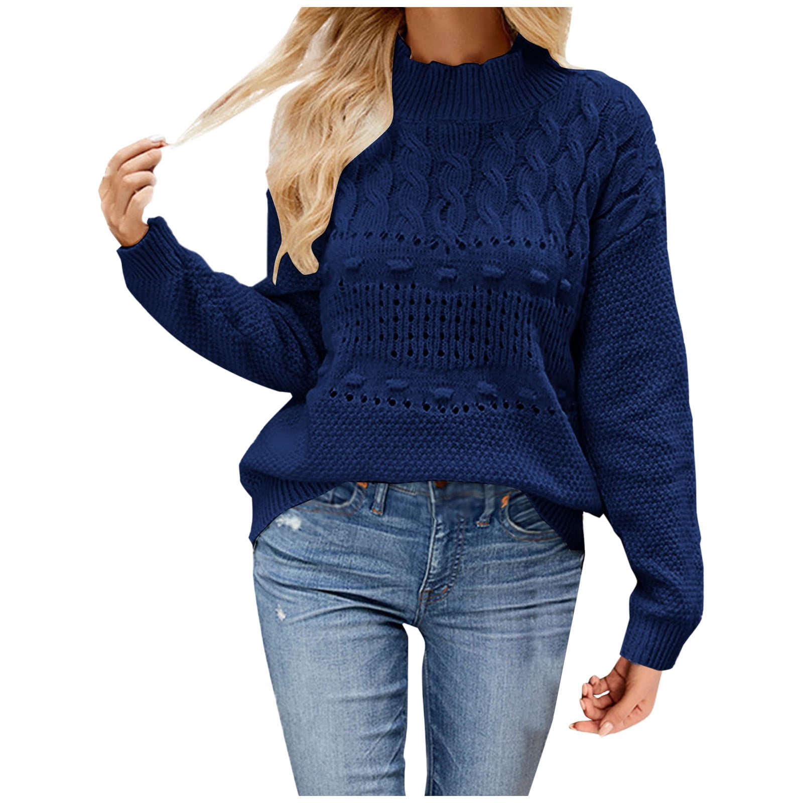BZGTZT Women's Sweaters Long Sleeve Solid Color Pullover Sweater Trendy ...