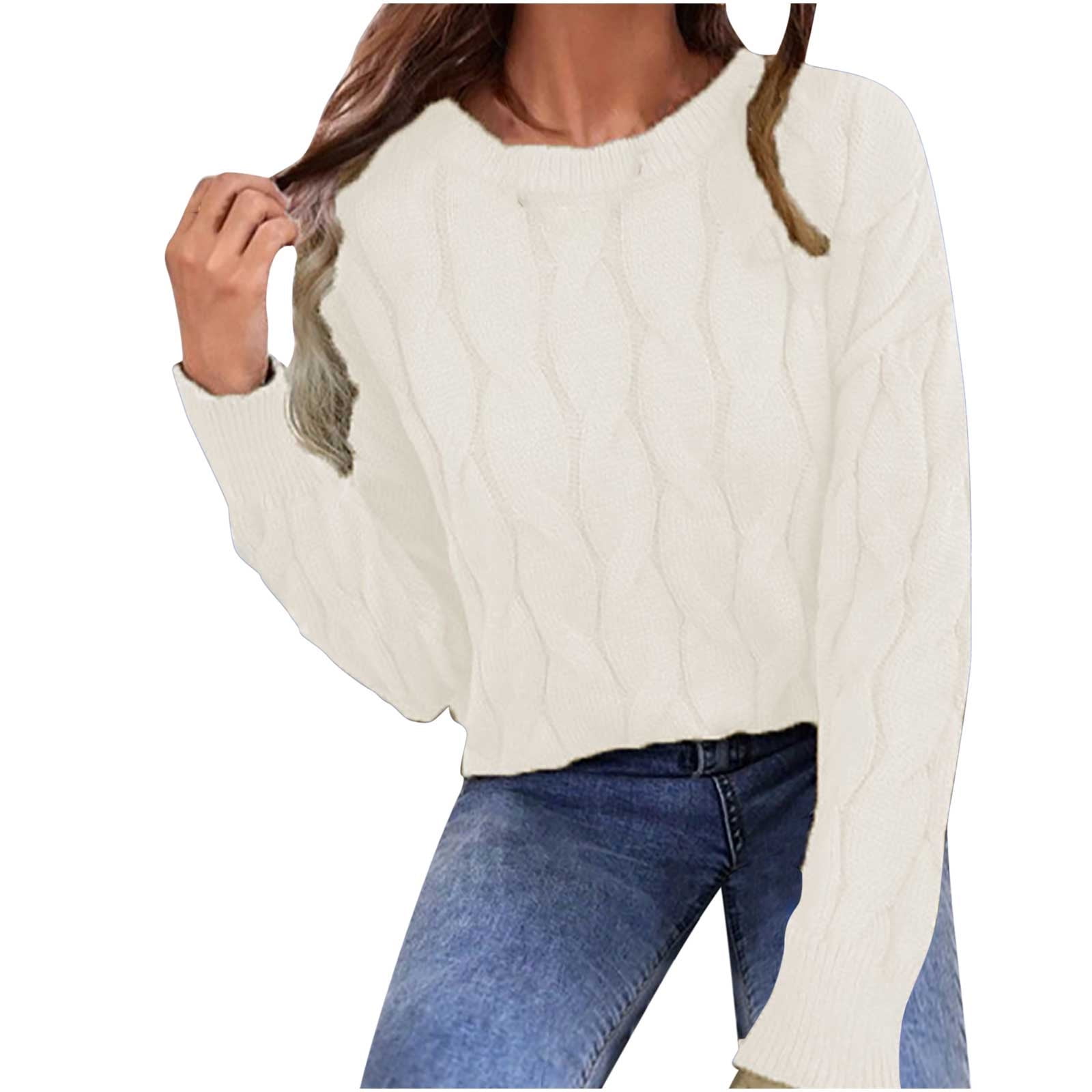 BZGTZT Womens Cable Knit Cropped Sweaters Long Sleeve Crewneck Striped ...