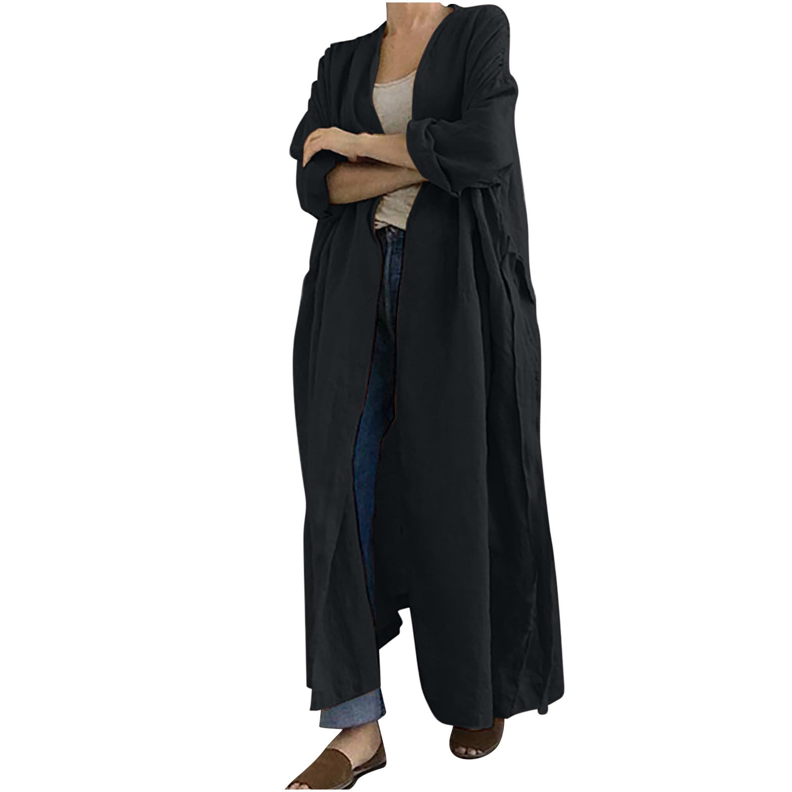 BZGTZT Womens Oversized Long Cardigan Hooded Lightweight Cotton Open ...