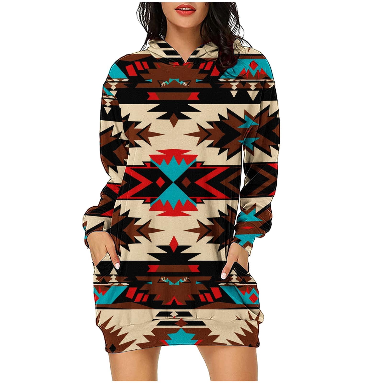 BZGTZT Womens Western Cowgirl Vintage Mini Dress Aztec Printed Long ...