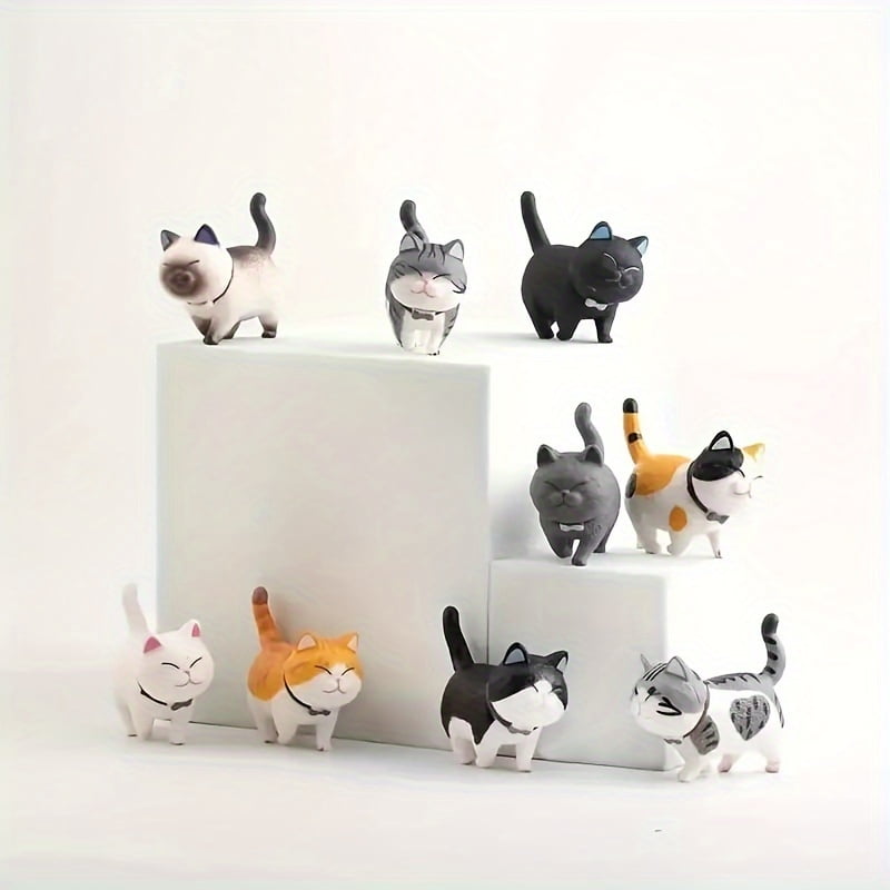 BZH 9pcs Adorable Miniature Cat Figurine Set - PVC Simulated Kittens ...