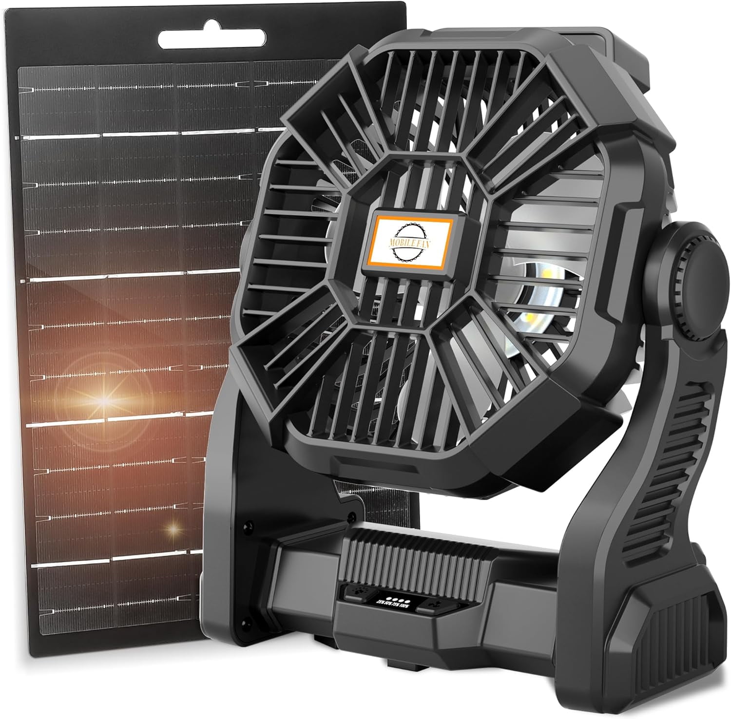 BZH Portable Solar Fan with LED Light – 8W Rechargeable Outdoor Cooling ...