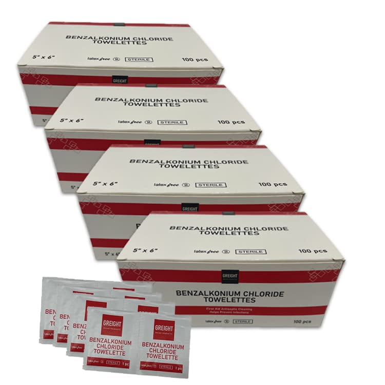 BZK Antiseptic Towelettes in Pack- 5" x 6" Individual Single Use ...