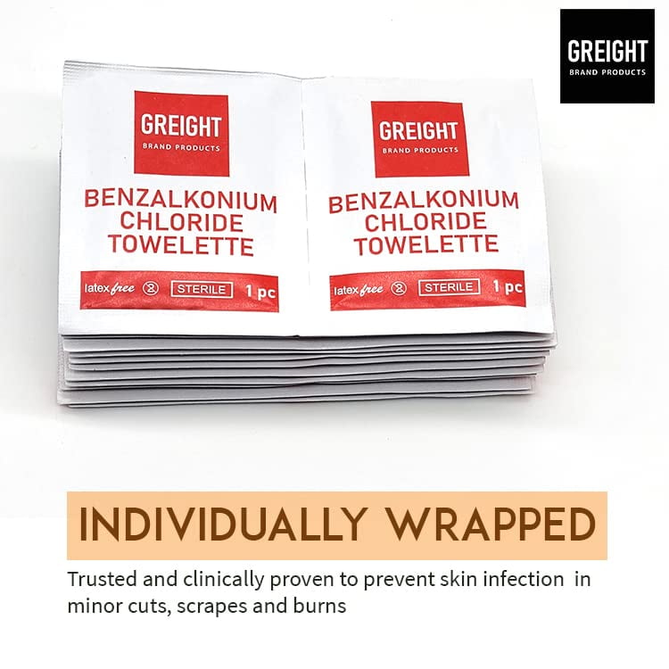 BZK Antiseptic Towelettes in Pack- 5" x 6" Individual Single Use ...